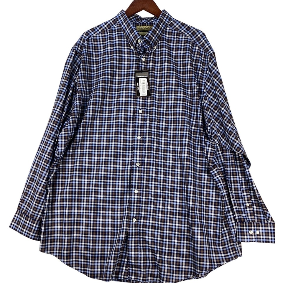 Roundtree & Yorke Gold Label Mens 3XT Tall Fit Button Down Shirt Plaid ...