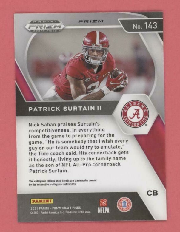 Patrick Surtain II 2021 Panini Prizm Draft SILVER PRIZM Rookie #143 ...