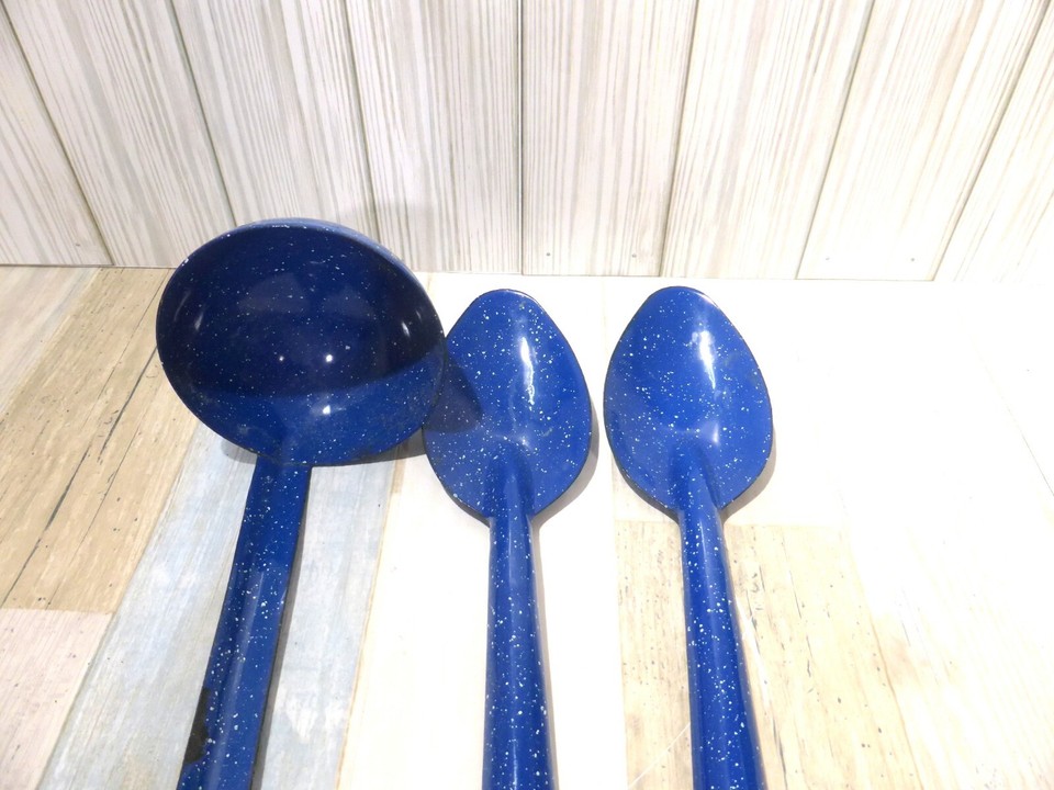Blue Enamelware Spoons and Ladle Set of 3 Pre-Owned | eBay