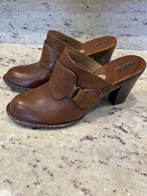 Born Susie Mule Clog Shoes Women's 8M Brown Leather Comfort High Heel ...