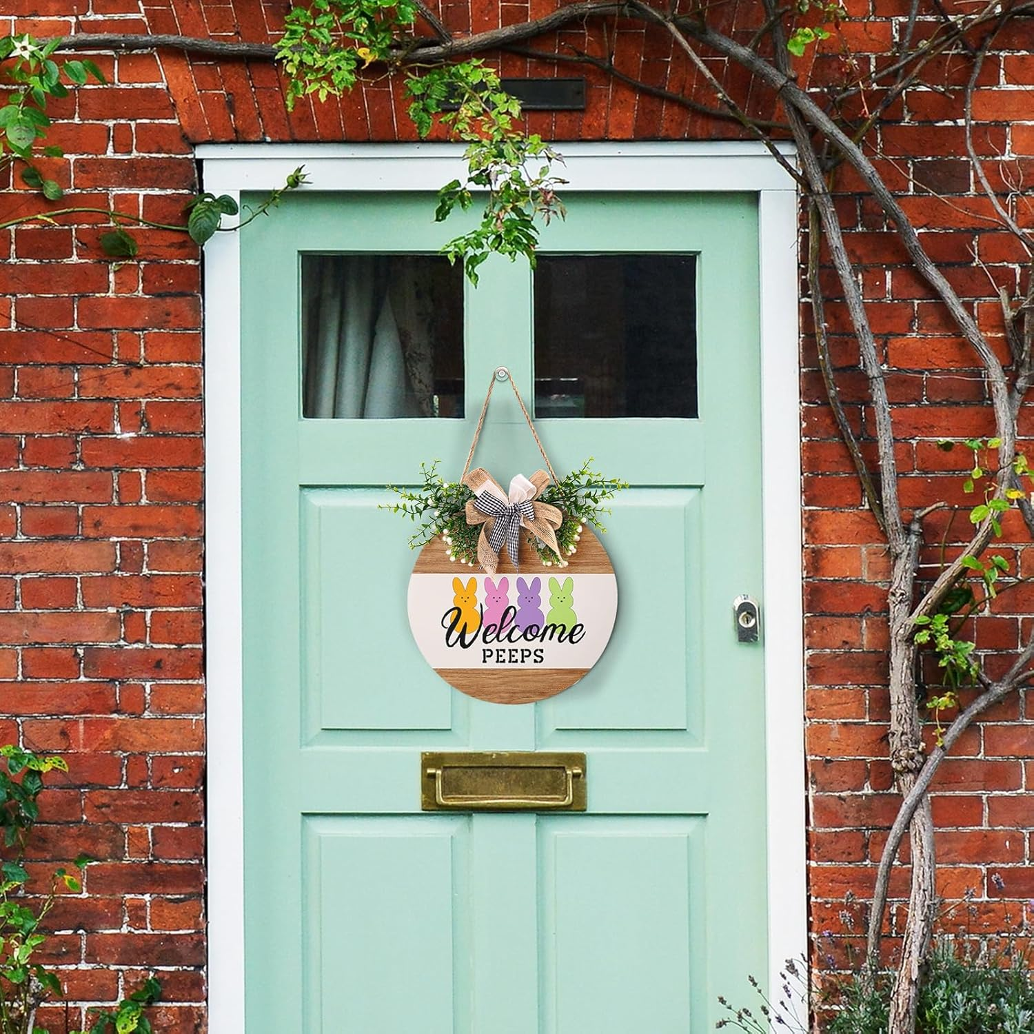 Easter Decorations Welcome Peeps Door Sign Cute Bunny Wreaths for Front ...
