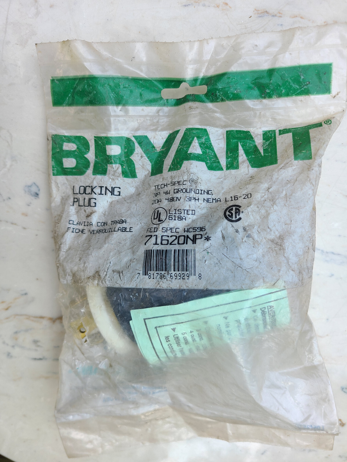 Bryant Locking Plug 71620NP NEMA L16-20 Made In USA | eBay