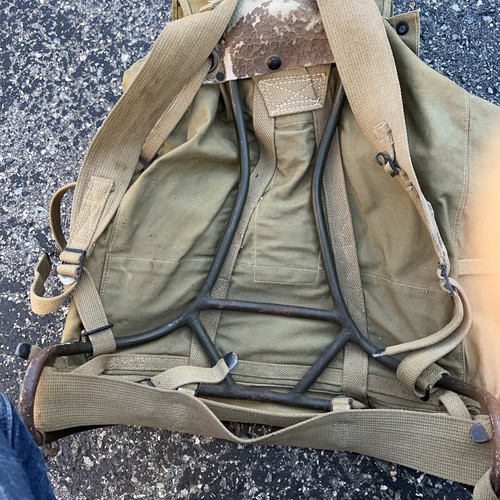 VTG 1942 WWII US ARMY MEESE? OD Canvas Metal Frame Backpack Rucksack ...