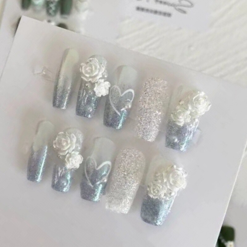 Beautifully Crafted Nail Armor Long Blue Camellia Pattern Wholesale ...