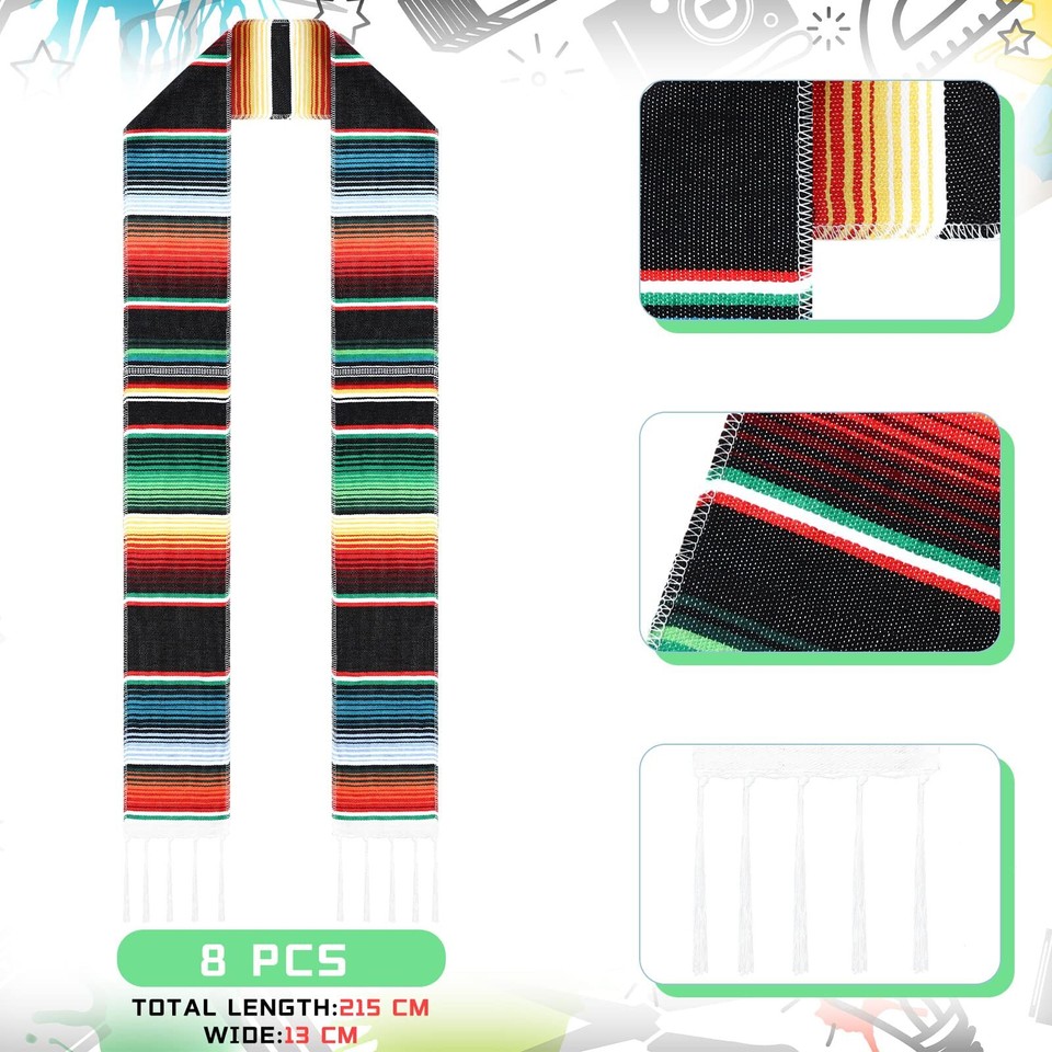 8 Pcs Mexican Graduation Sash Hispanic Mexican Sarape Graduation Stole ...