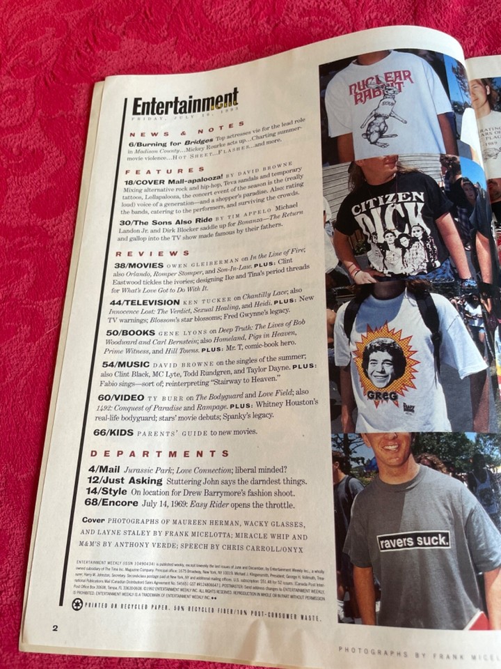 Entertainment Weekly July 16, 1993 LOLLAPALOOZA! | eBay