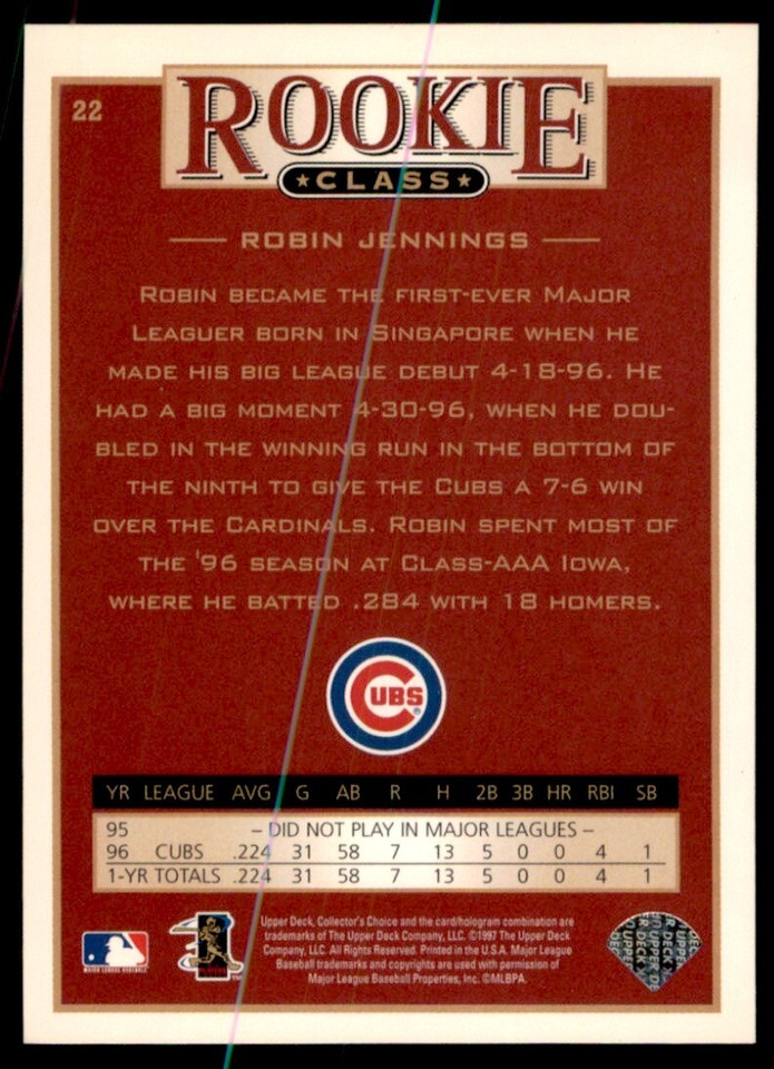 1997 COLLECTOR'S CHOICE ROBIN JENNINGS CHICAGO CUBS #22 | eBay