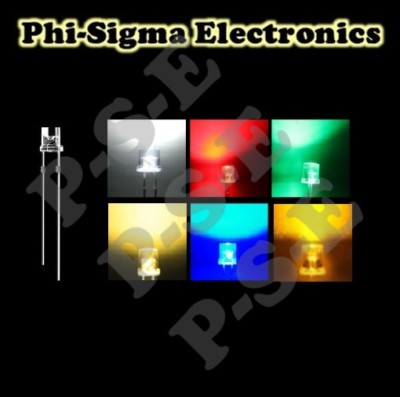 Flat Top WIde Angle LEDs 3mm/5mm : Red,Blue,Green,Yellow,White,Orange ...