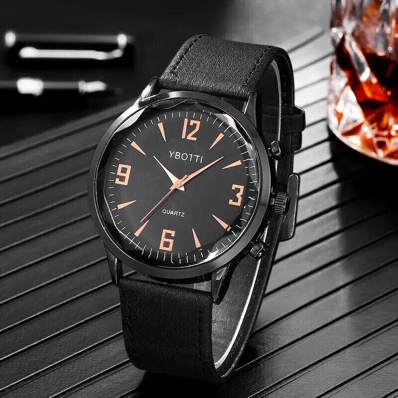 YBOTTI Watch + 3 Black Superman Leather Bracelets Sport Quartz Men Gift ...