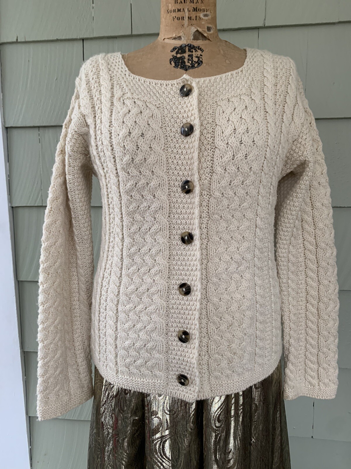 Inis Crafts 100% Merino Wool Square Neck Cable Cardig… - Gem