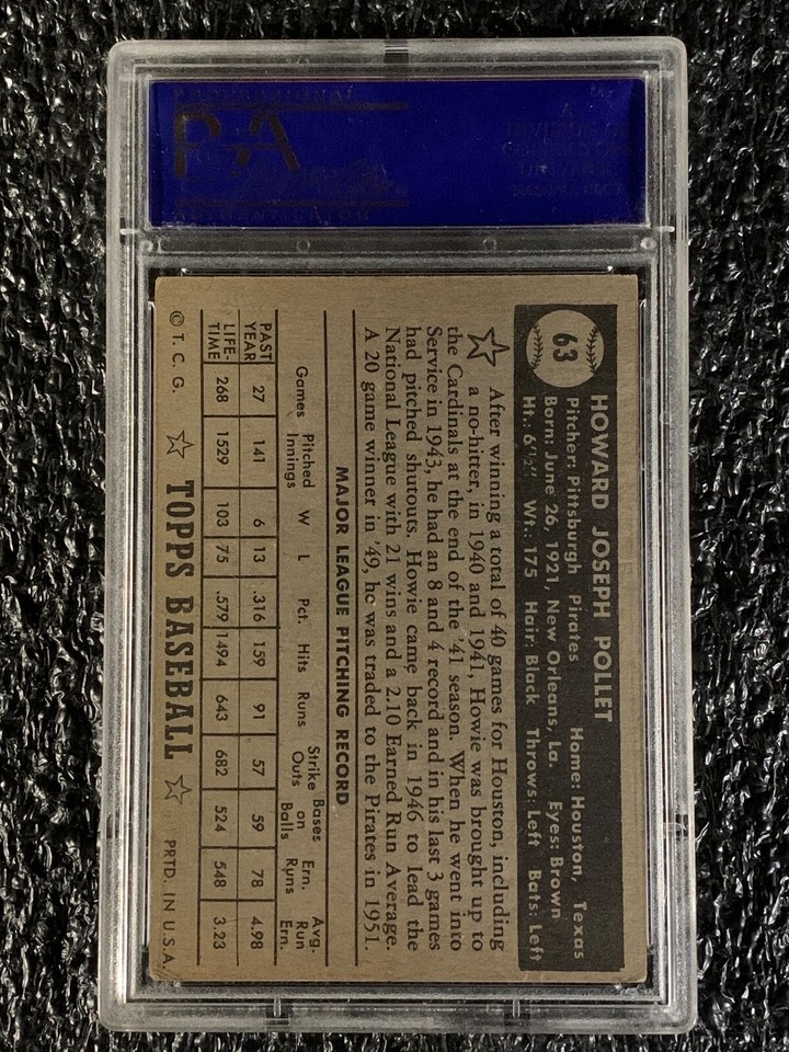 1952 Topps Baseball #63 Howie Pollet Black Back PSA 5 | eBay