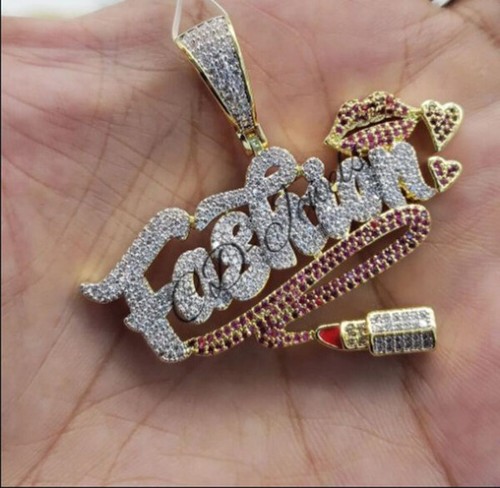 Men's 2.90ct Simulated Ruby Custom Word Pendant Free Stud Gold Plated ...