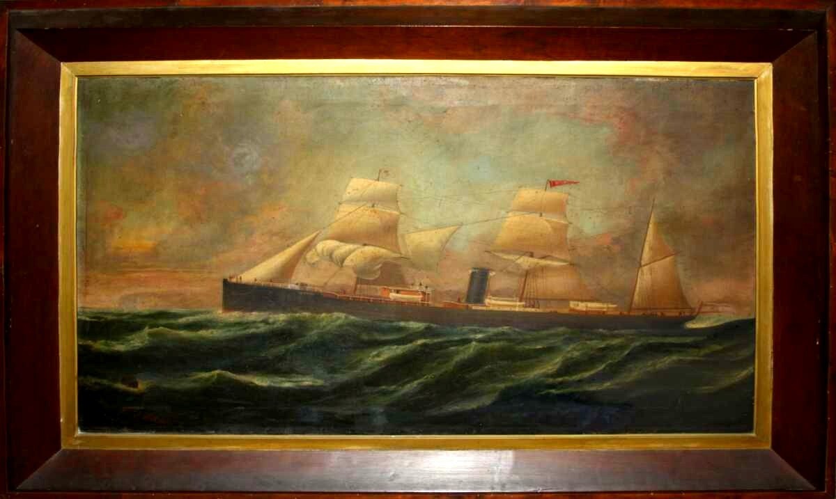 STEAM SAILBOAT LEÓN XIII. CHARLES J. WALDRON (1836-1891). OIL / CANVAS ...