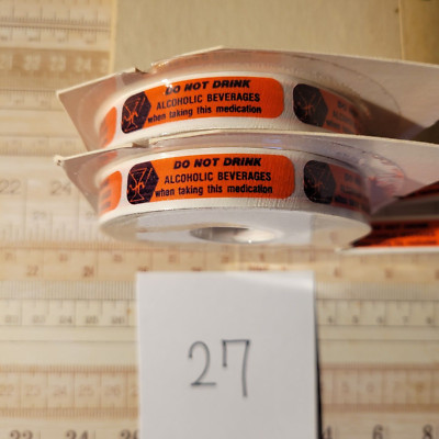 VTG Patient Advisory/Pharmacy Labels RX Bottles "Do not drink alcohol ...