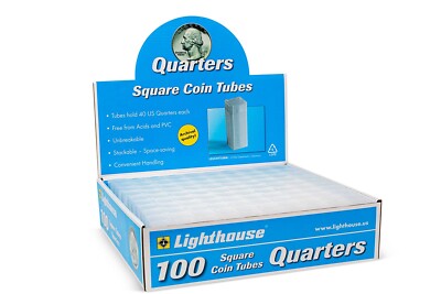100 Square US Quarter Coin Tubes Archival Stackable Durable Lighthouse ...