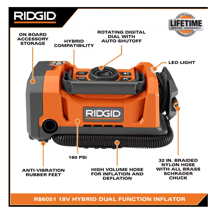 Ridgid 18V Dual Function Cordless Inflator (Tool Only) R86051B BRAND ...