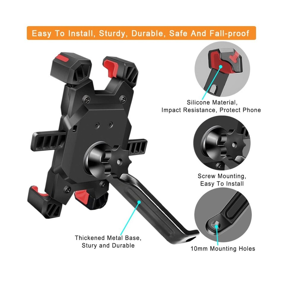 Motorcycle Phone Mount, 1s Auto Lock and Quick Release Phone Holder for ...