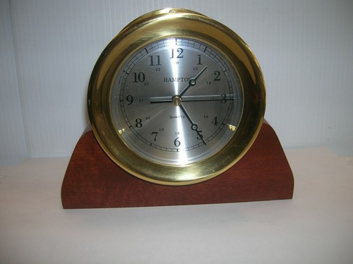 HAMPTON SHIP'S SOLID BRASS QUARTZ 4" FACE CLOCK WITH BASE. LOT # 24730 ...