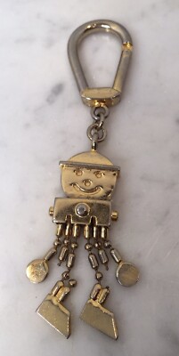 JUDITH LEIBER Gold Tone Key Ring Chain Articulate Robot Rare | eBay