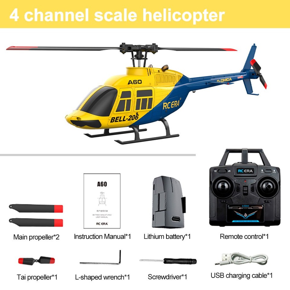 RC ERA A60 RC Helicopter BELL-206 4CH 6-Axis Gyro Brushless Remote ...