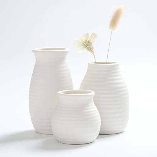 White Ceramic Vase Set of 3 - Delicate and Simple Farmhouse Vase Rustic ...
