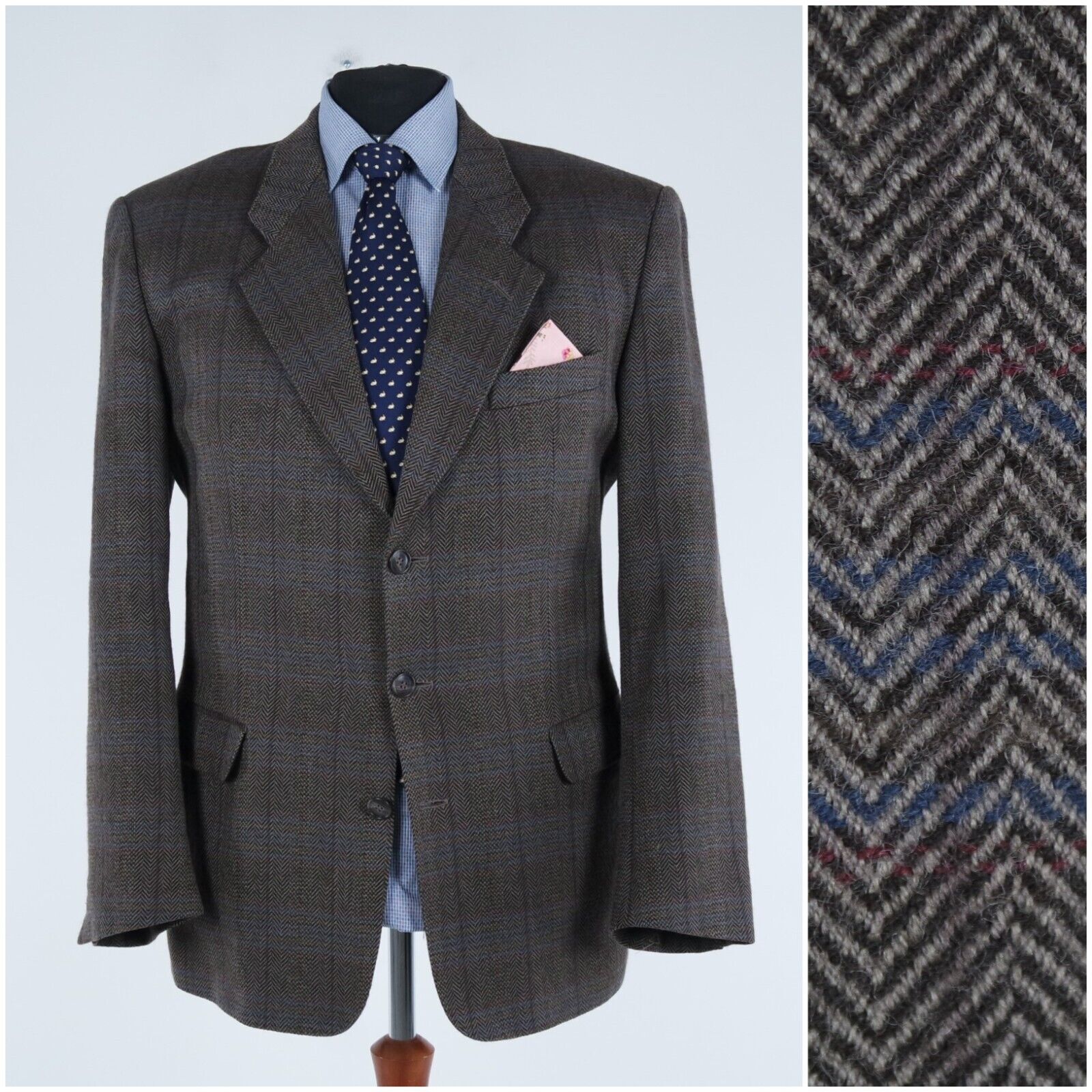 Mens Herringbone Tweed Jacket 44R US FIRSTCLASS Brown… - Gem