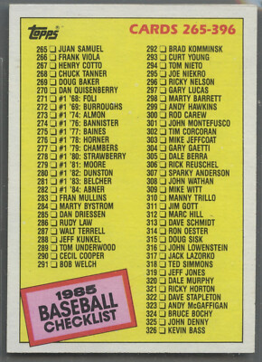 1985 Topps #377 Checklist Cards 265-396 | eBay