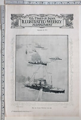 1914 TIMES OF INDIA WW1 PRINT GERMAN MINE LAYER SUNK DIAGRAM | eBay ...