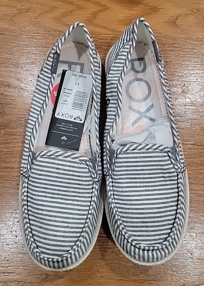 NIB Roxy Lido Rope II Women's Shoes Slip-on Sneakers Black White Stripe ...
