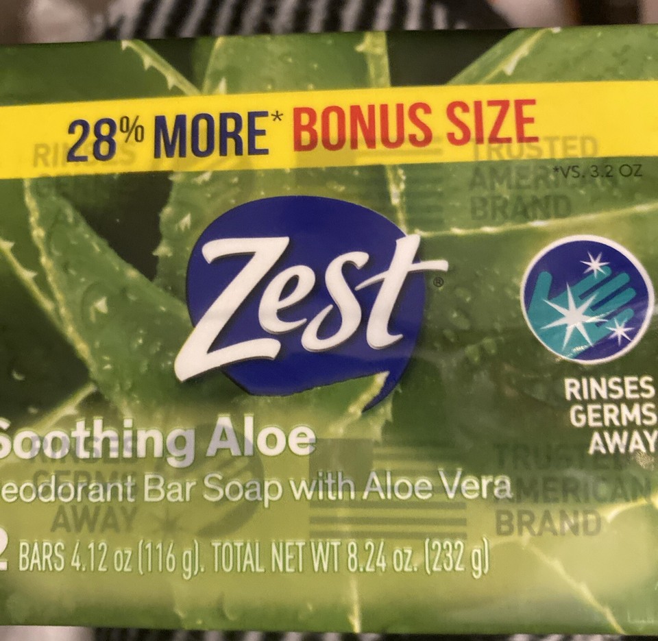 1 pack ZEST SOOTHING ALOE, Deodorant Bar Soap Aloe Vera, 2 bars 4.12oz ...