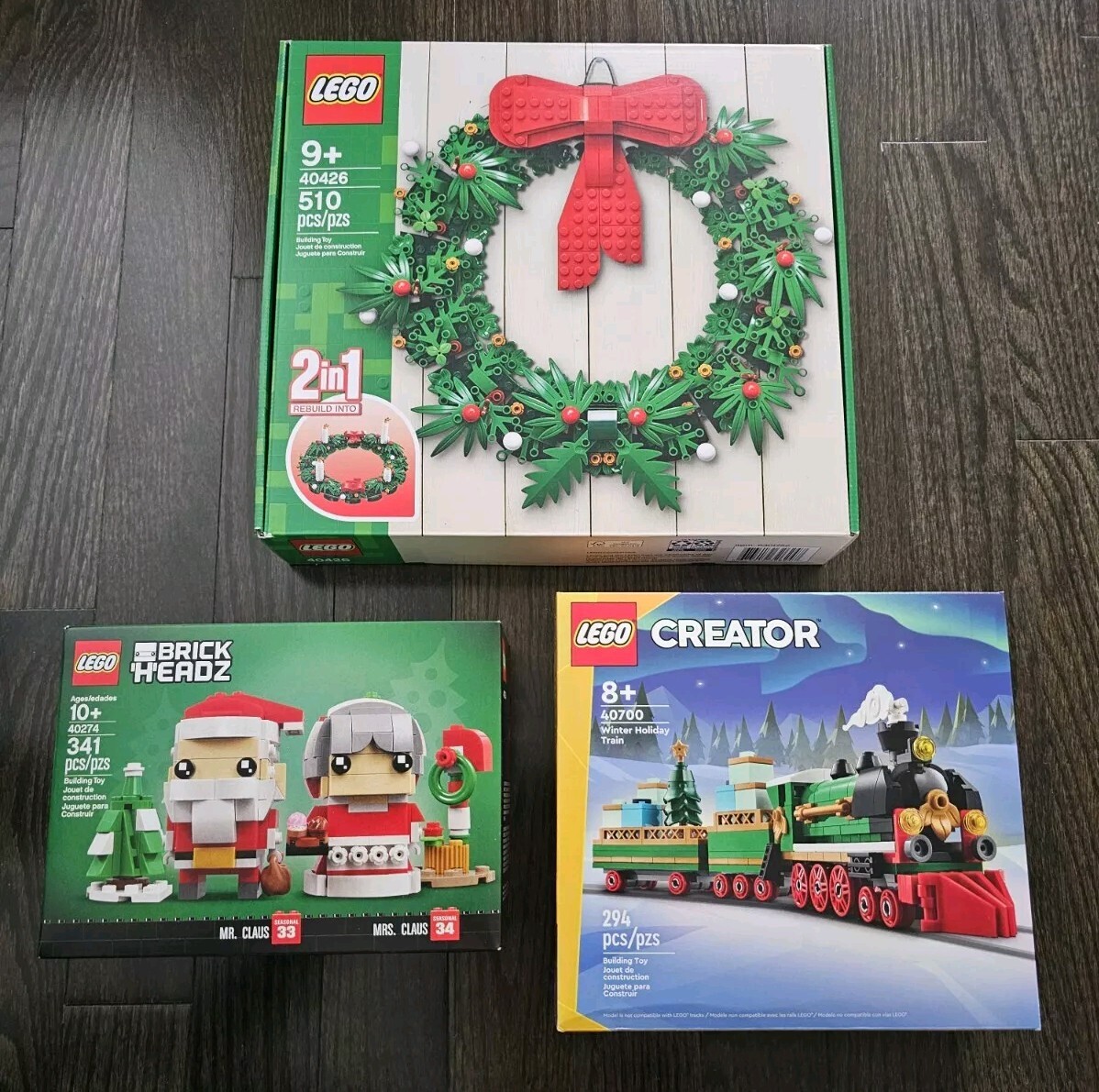 3 set lot - LEGO 40700 Winter Holiday Train, 40426 Wreath, 40274 Santa ...