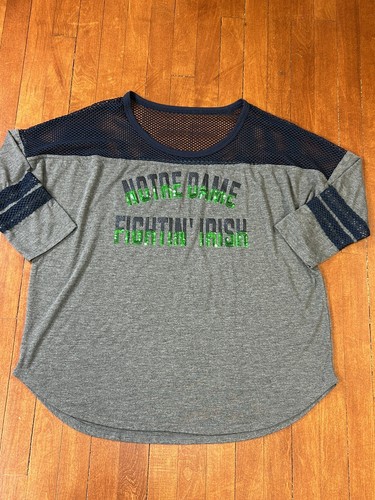 Notre Dame Fightin Irish Womens XL 3/4 Sleeve Raglan Gray Mesh Glitter Colosseum | eBay