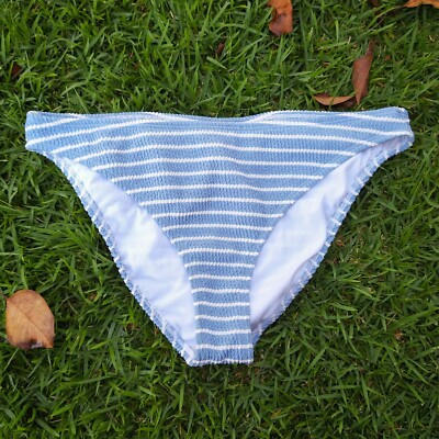 California Sunshine L Bikini Bottom Blue and White Striped Textured ...