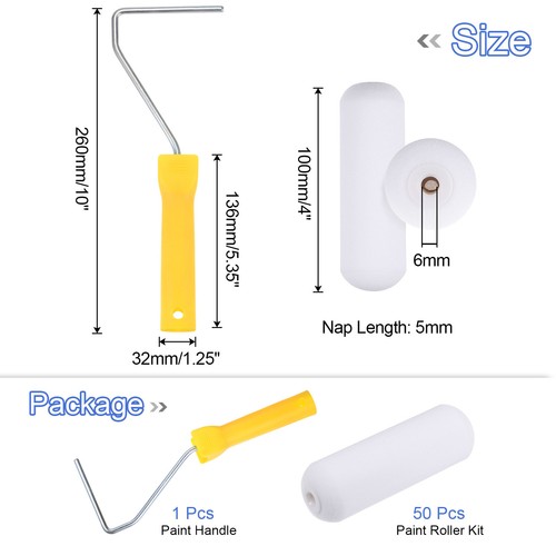 Paint Roller Kit 50pcs 4 Inch Sponge Small Paint Roller Brush with ...