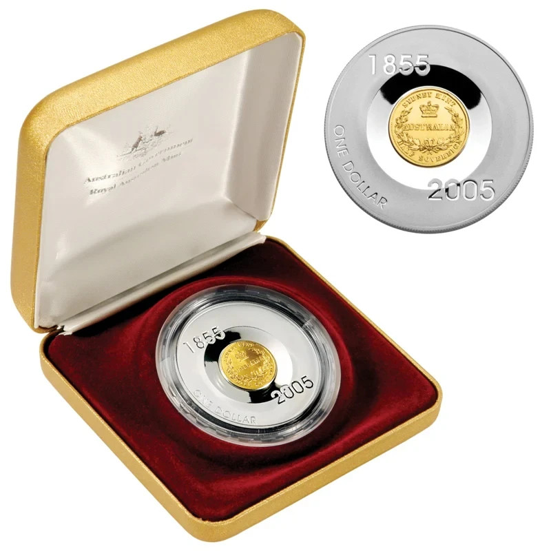 2005 $1 Fine Silver Proof -1855 Sydney Mint Half Sovereign 60g .999 1.9 ...