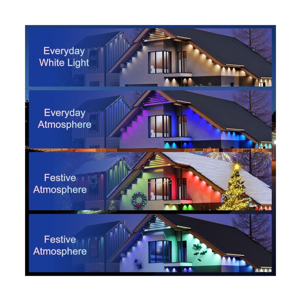 Permanent Outdoor Lights for House Roof, 100ft RGB Smart Eaves Lights ...