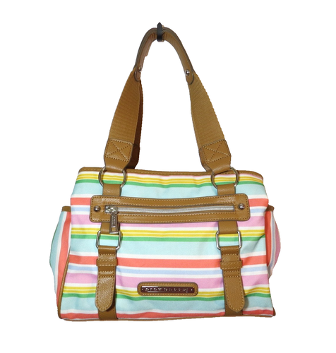 NEW Lily Bloom triple section striped purse handbag satchel pockets ...