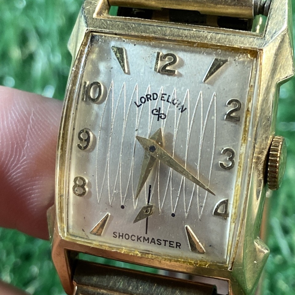 Vtg Men's Lord Elgin Shock master 713 14K Gold Filled Watch Works Gemex ...