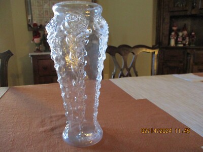 Original Vintage Large 13" Goofus Glass Clear Vase, Embossed Long ...