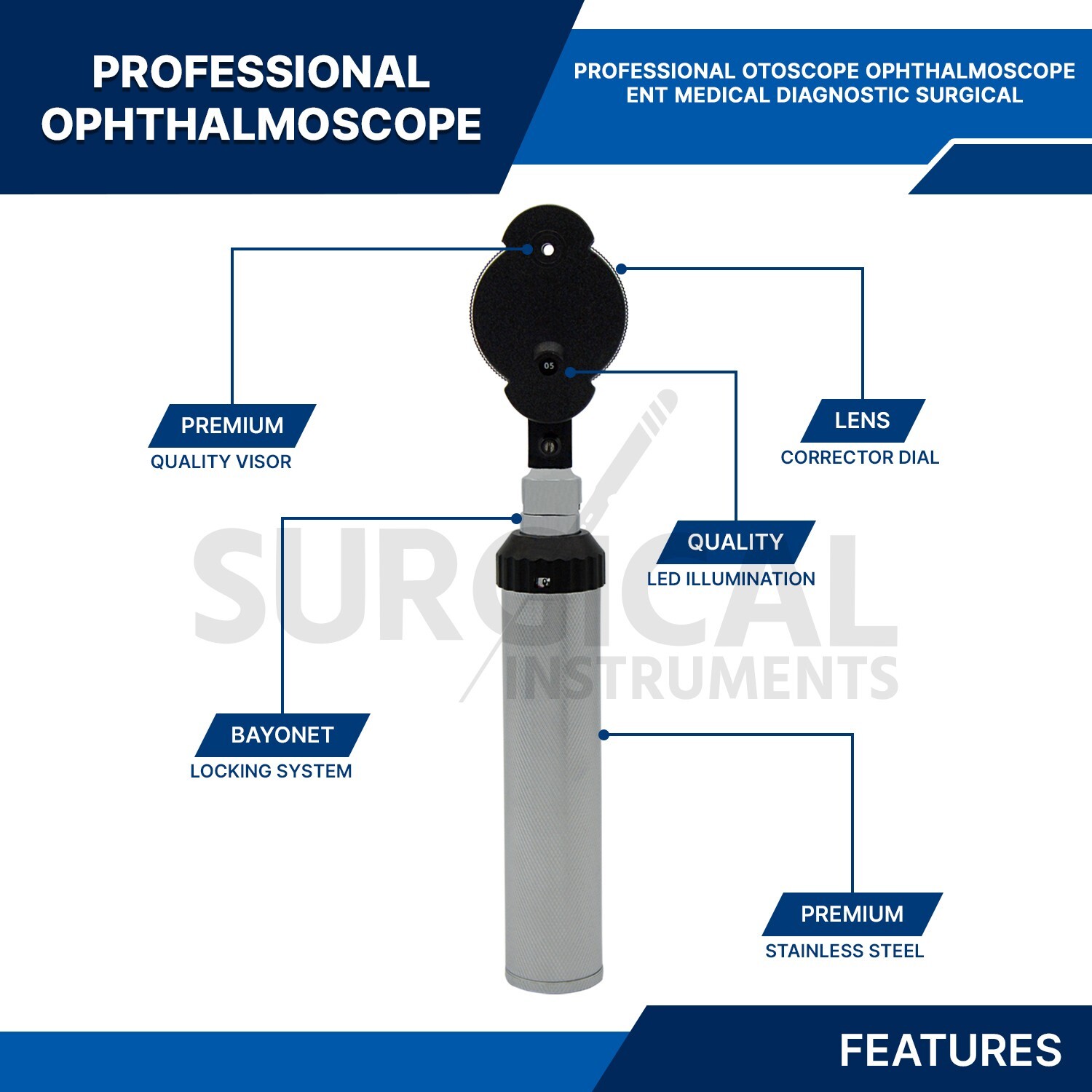 NEW ENT (Ear Nose Throat) Diagnostic Otoscope Ophthalmoscope set W ...
