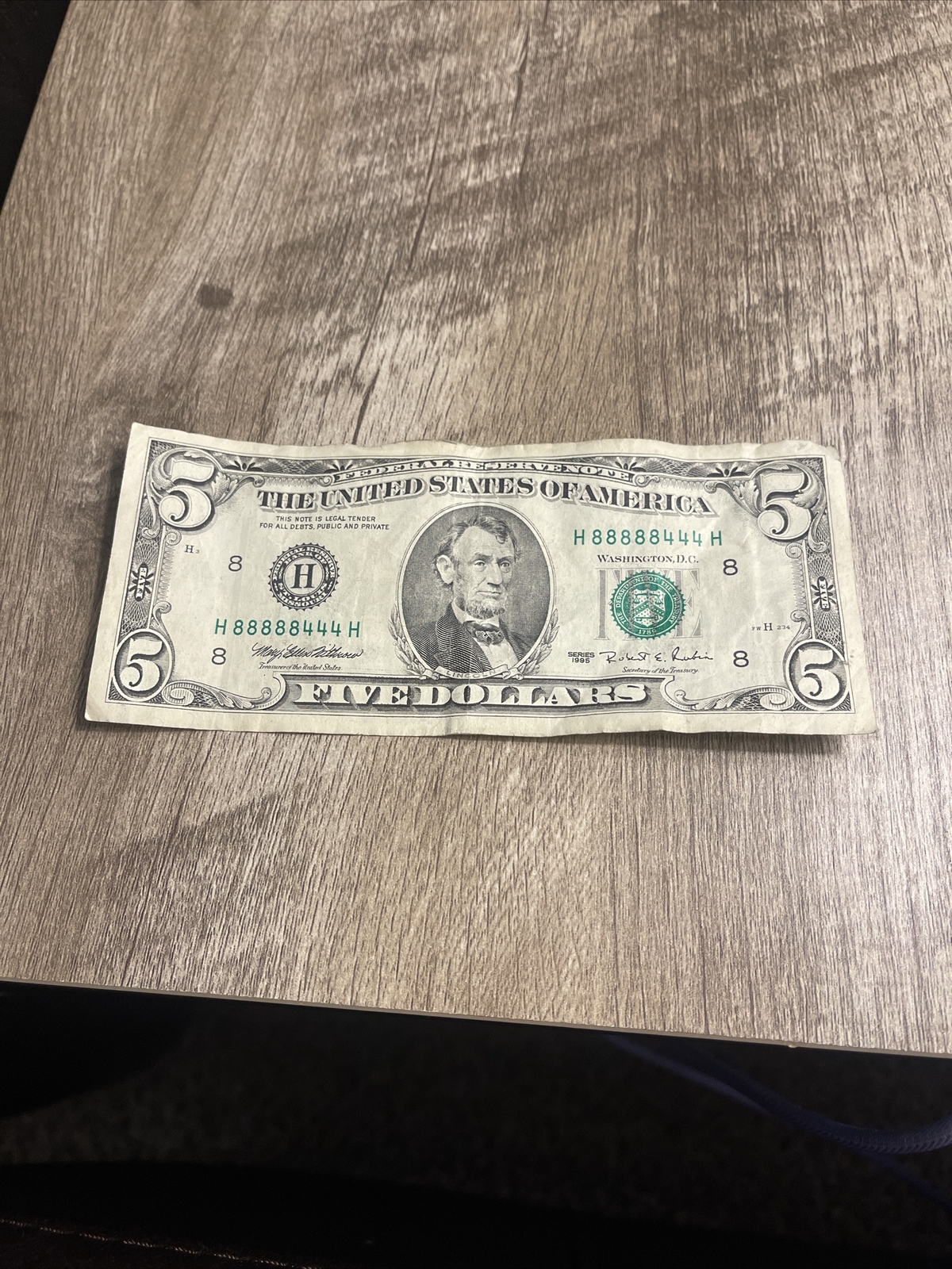Rare 1995 five dollar bill. Serial Number 88888444 | eBay