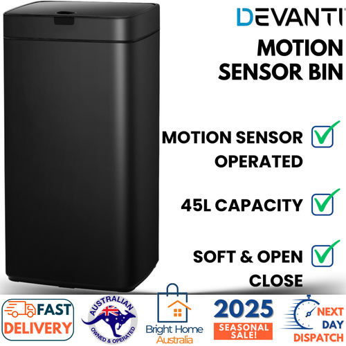 Devanti 45L Motion Sensor Bin Automatic Rubbish Trash Black Touch Can ...