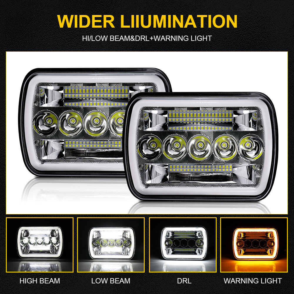 Pair DRL LED Headlight For International Harvester 4700 4800 7300 8100 ...
