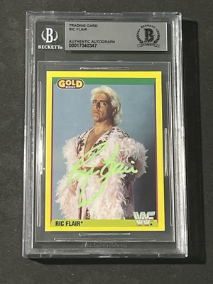 RIC FLAIR 1992 MERLIN GOLD WWF SIGNED AUTOGRAPHED CARD BECKETT BAS ...