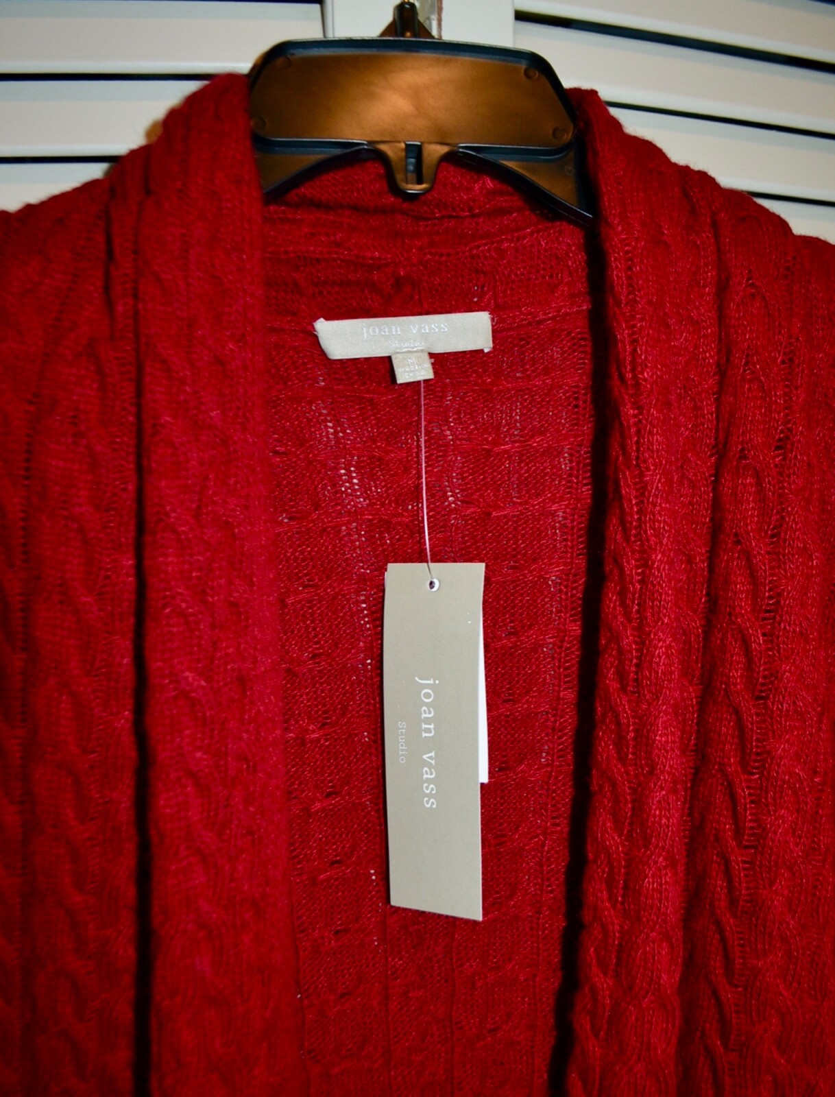 NWT $118 JOAN VASS Women's CABLE Knit Cardigan M Scarlet Rose Red | eBay
