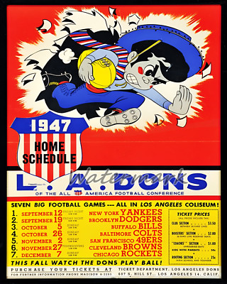 NFL AAFC Los Angeles Dons 1947 Pocket Schedule Color 8 X 10 Photo ...