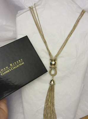 Vintage Joan Rivers Necklace Gold Tone 32" w/ Long Chain Pendant in Box ...
