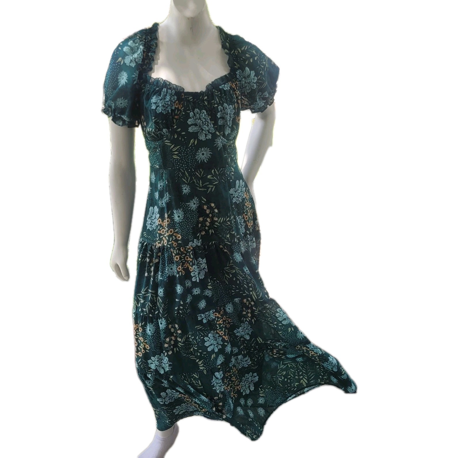 Beyond Words By Vera Tiered Dress Green Square Neck P… - Gem