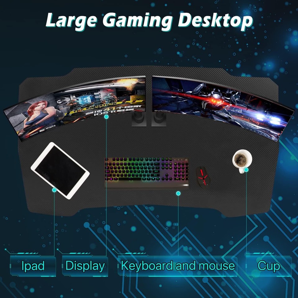 47" Gaming Desk PC Computer Table Office Home Ergonomic Z Shaped Table ...