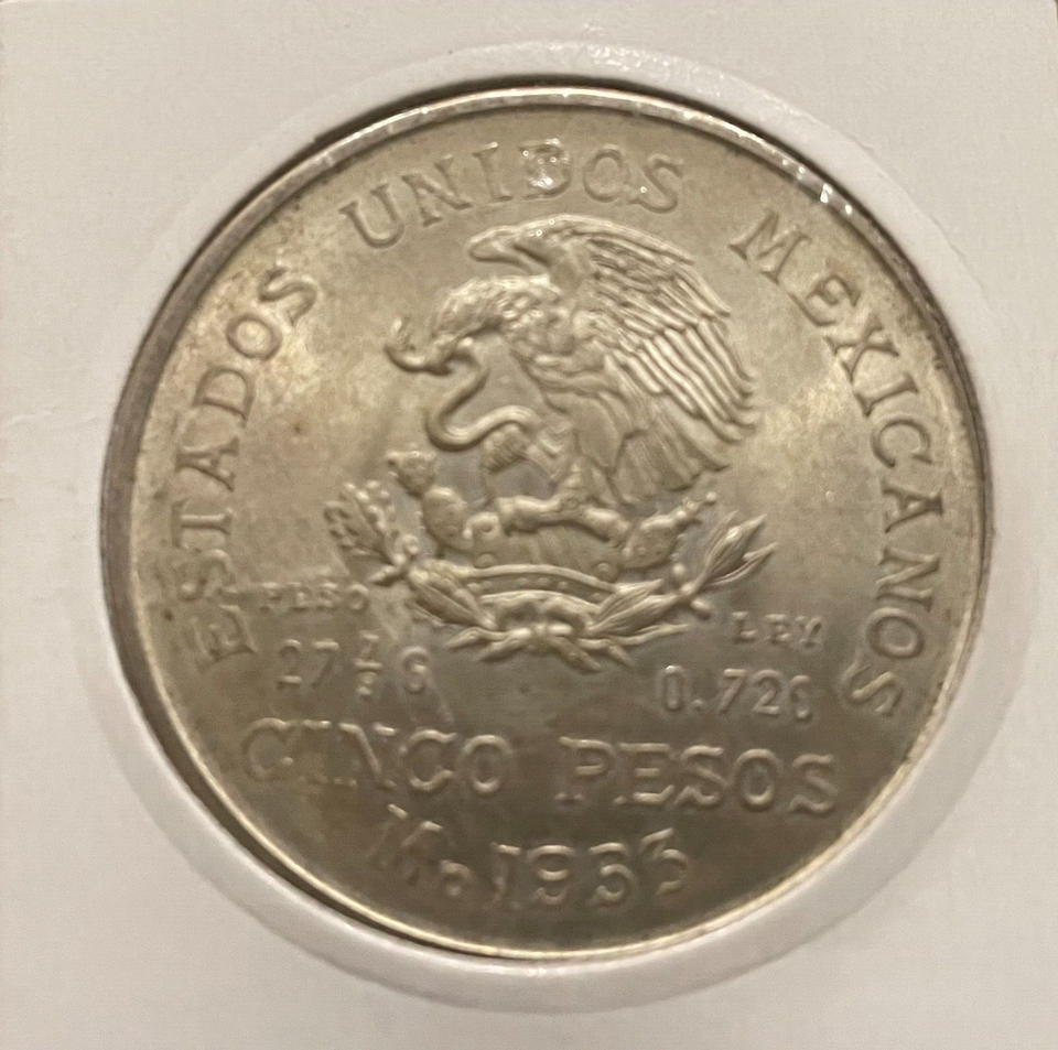 1953 MEXICO Mexican Independence War Hero HIDALGO Big Silver 5 Pesos ...